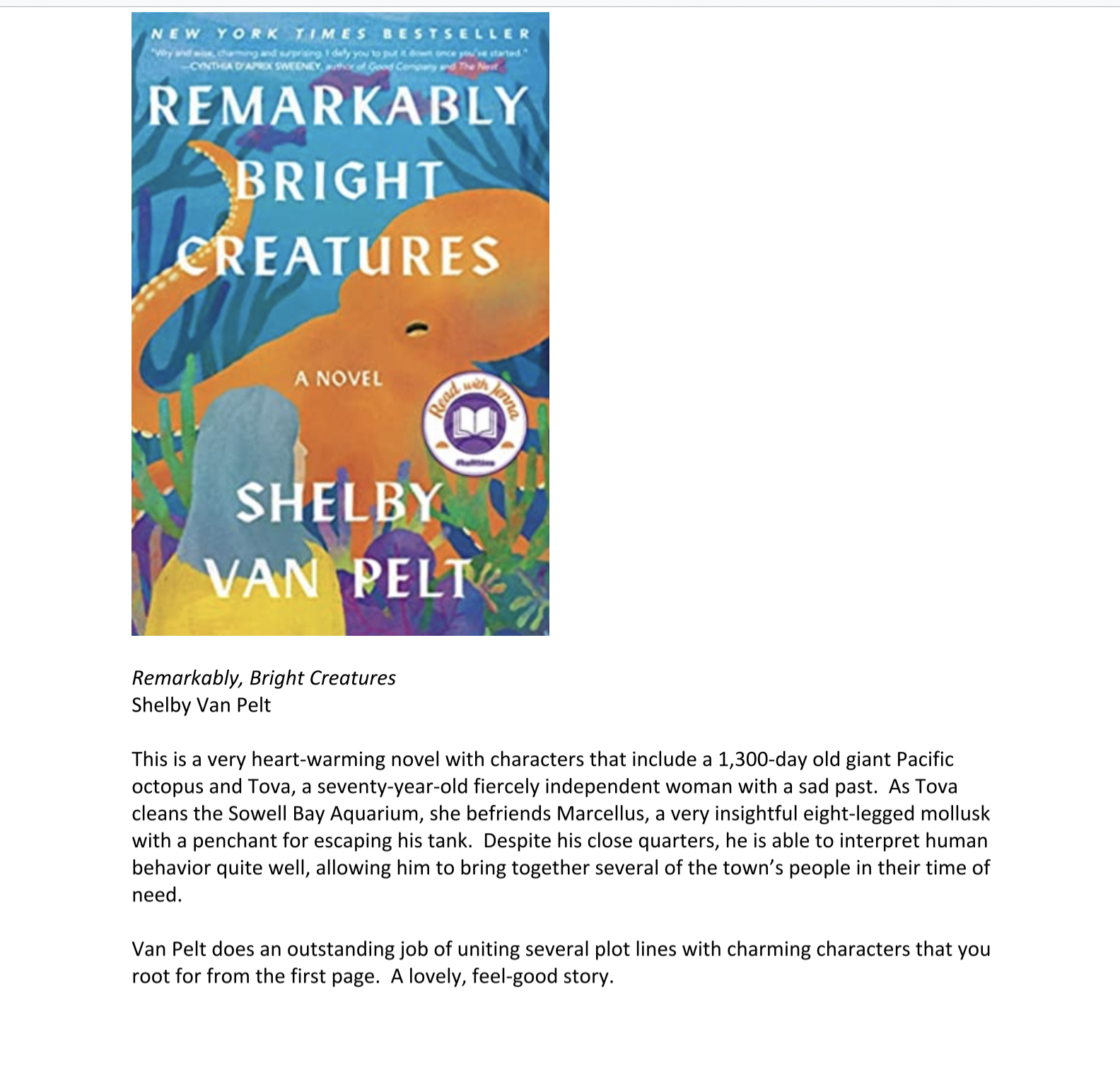 Remarkably Bright Creatures by Shelby Van Pelt – Bookends